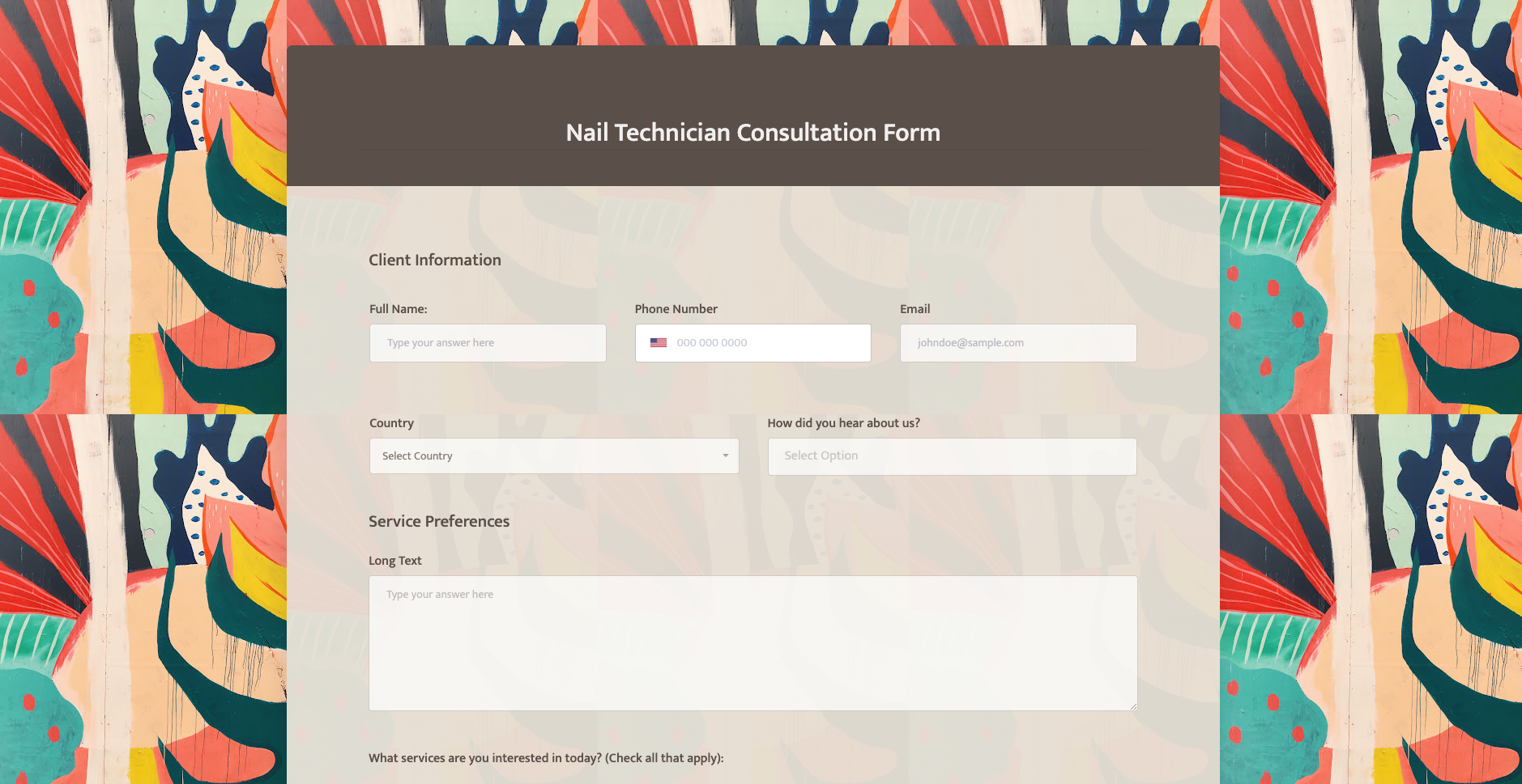 Nail Technician Consultation Form | Formplus